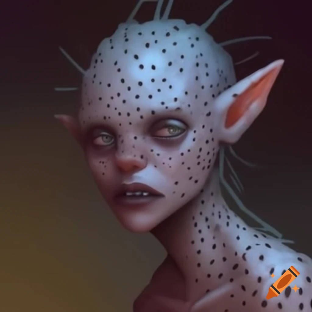 Abstract fantasy woman with unique features and needle-like teeth on ...