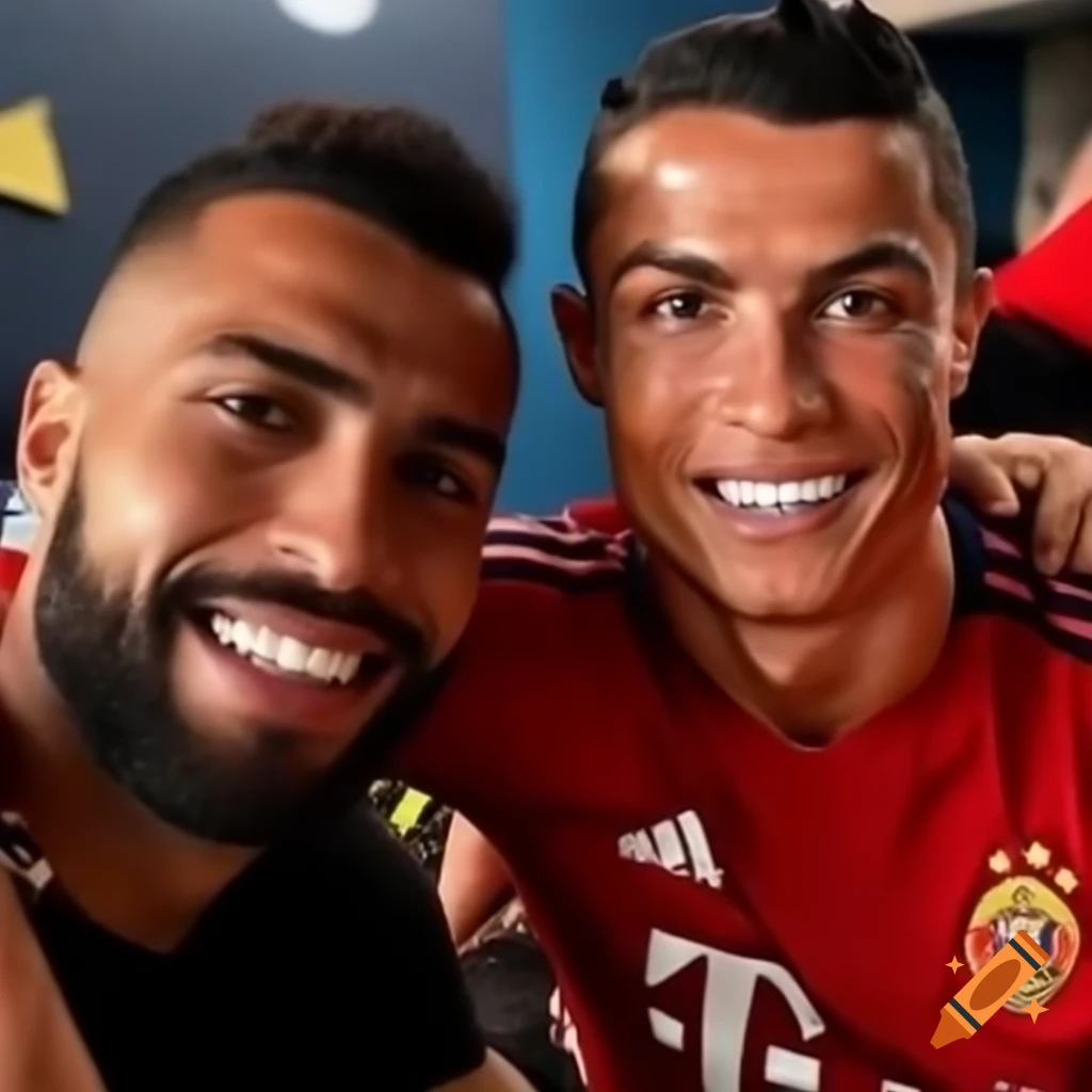 Fan posing with soccer legend Cristiano Ronaldo, excited expression on ...