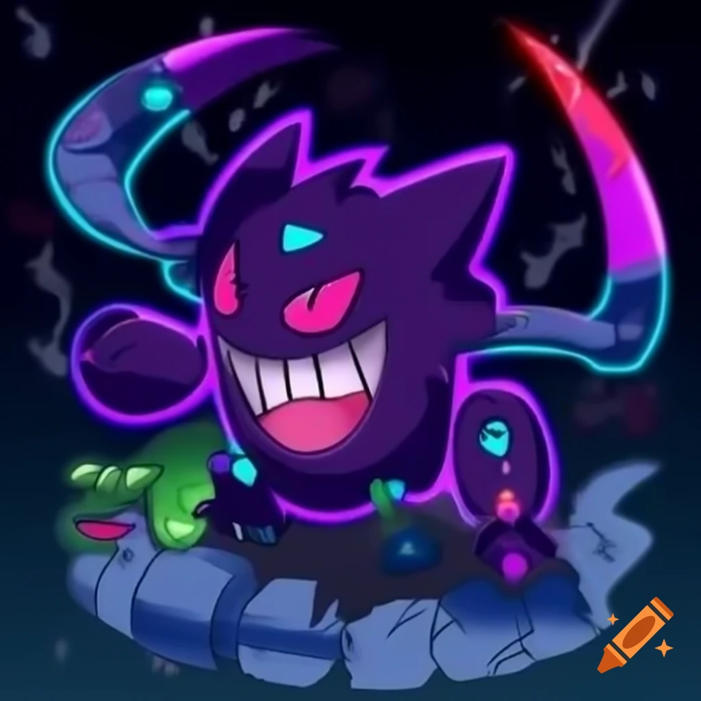 Gengar pokémon in gundam-inspired armor with metallic colors on Craiyon