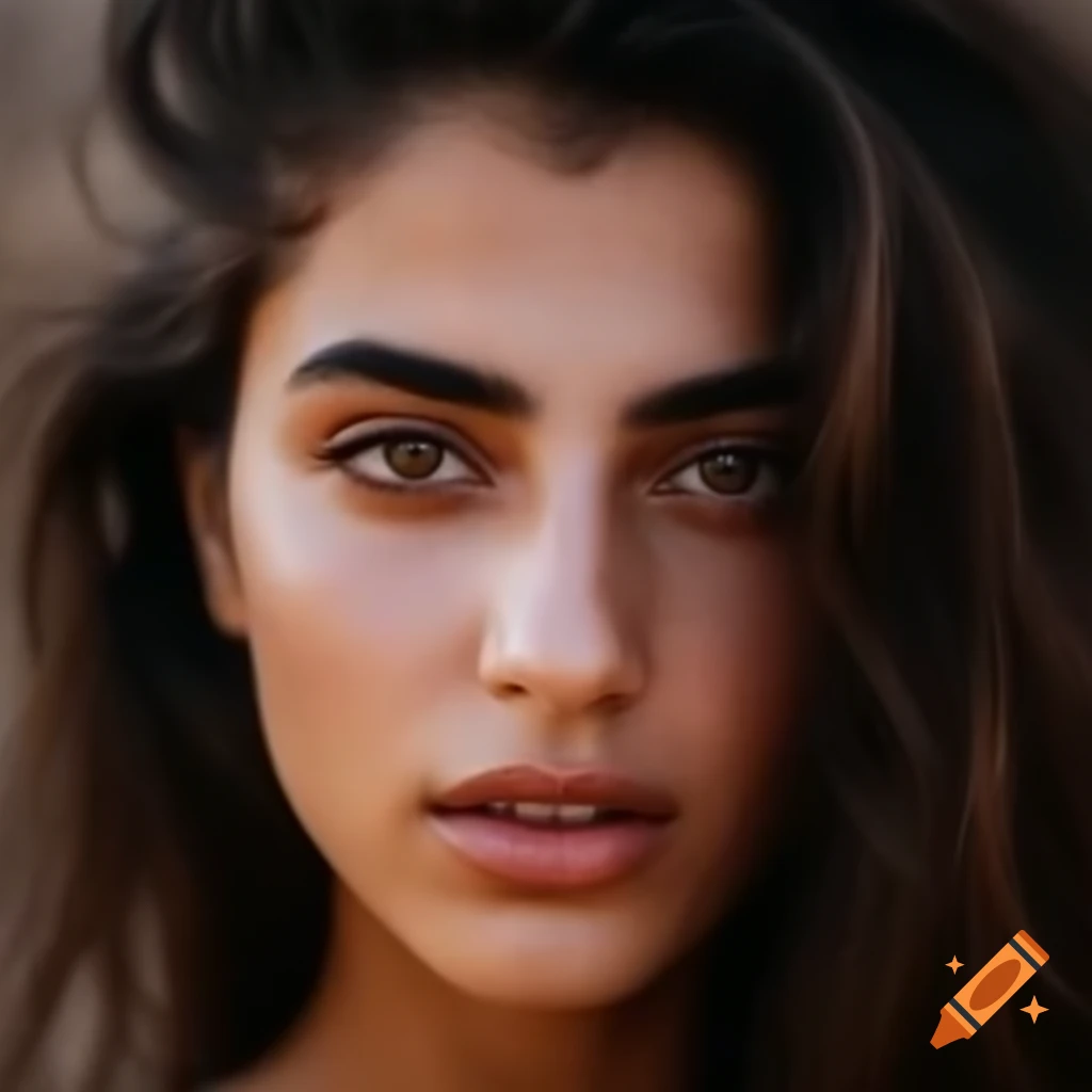 Portrait of a beautiful young Palestinian woman with bright eyes and ...