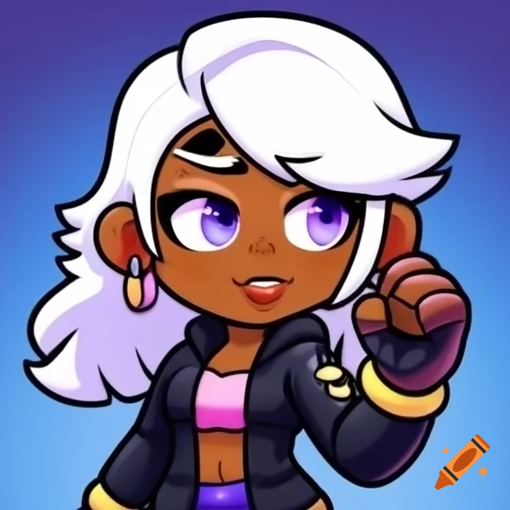 Full body illustration of female character with white long hair and ...