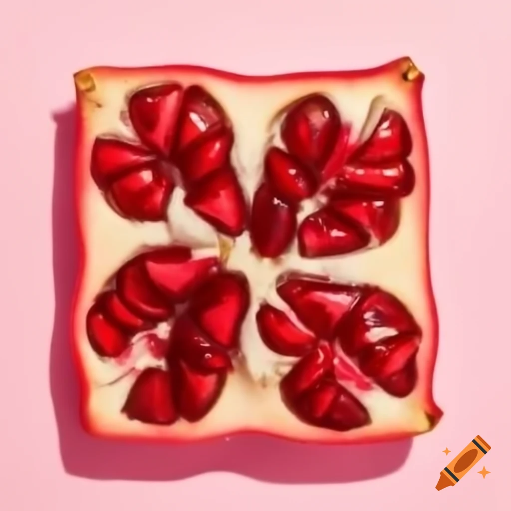Square slice of pomegranate showcasing vibrant seeds on Craiyon