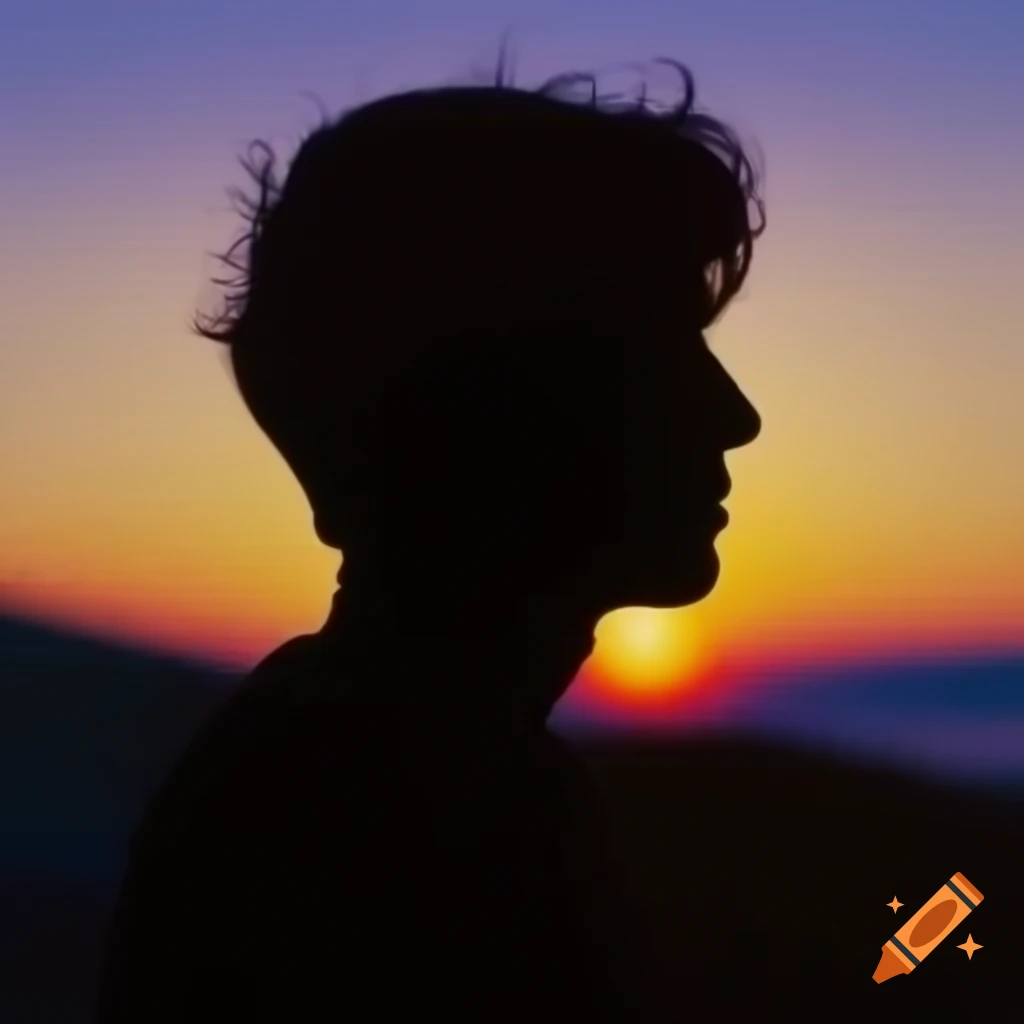 Silhouette of a man backlit by a stunning sunset on Craiyon