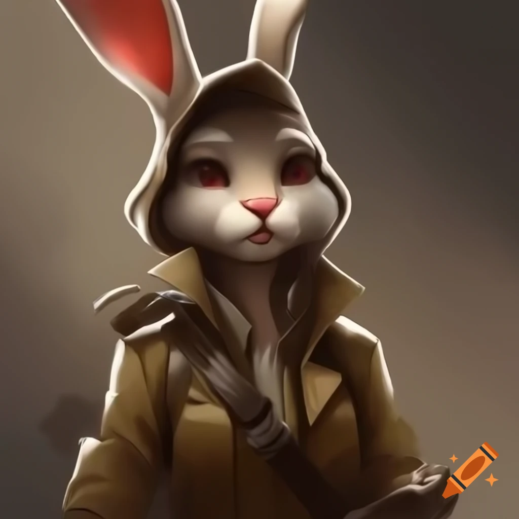 Gritty ink sketch of female anthro rabbit as ww1 trench-raider on Craiyon