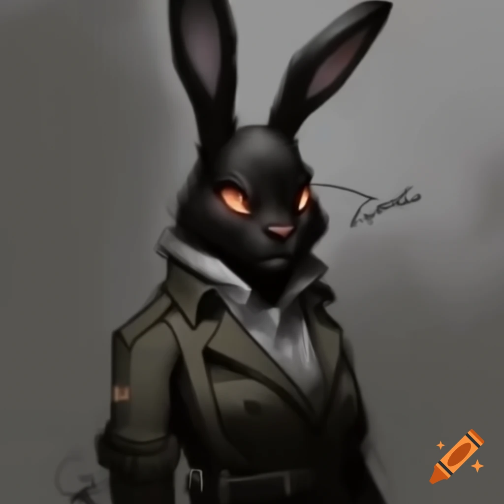 Gritty charcoal sketch of anthro rabbit as ww1 trench-raider on Craiyon