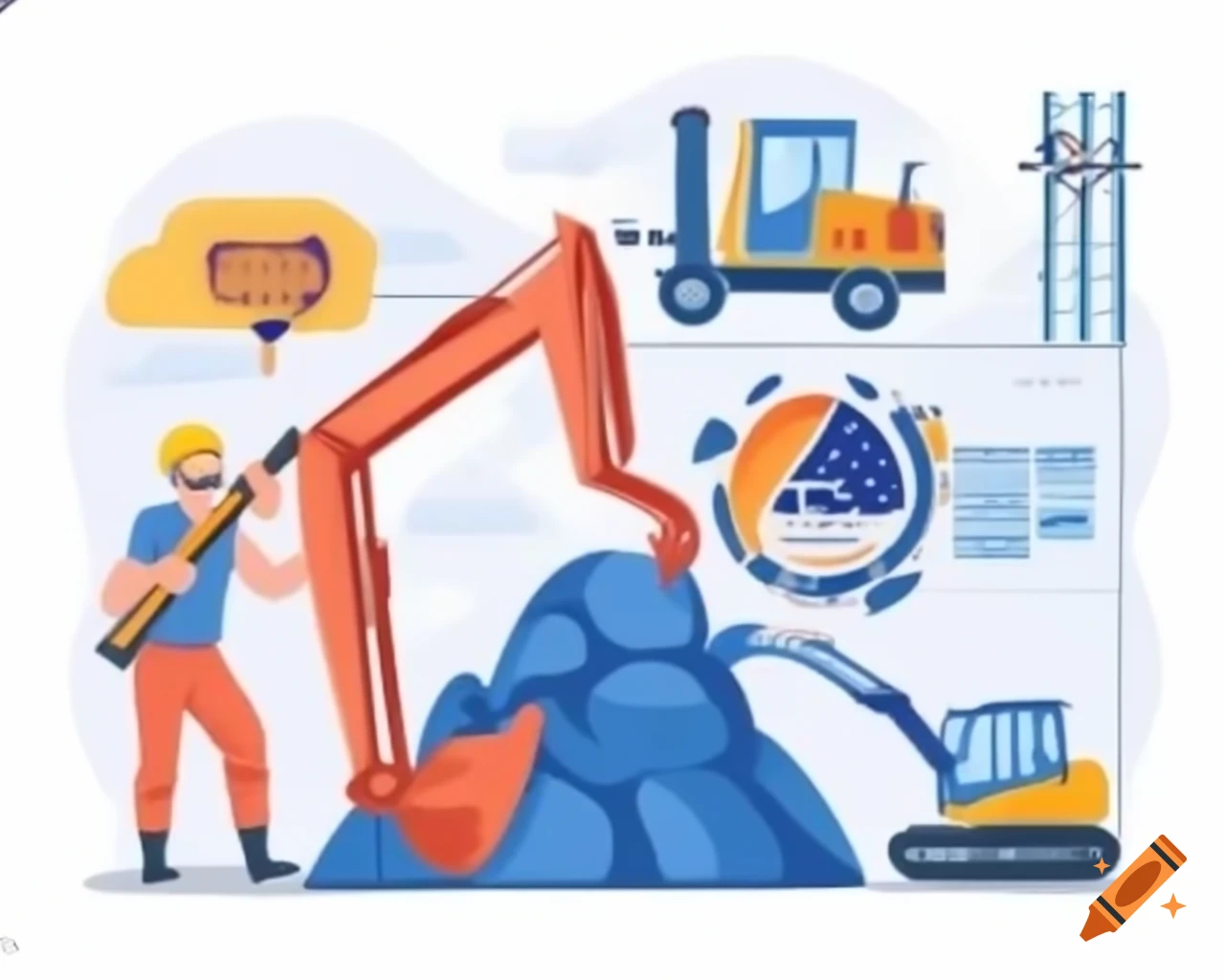 Step-by-step process of rock extraction for construction use on Craiyon