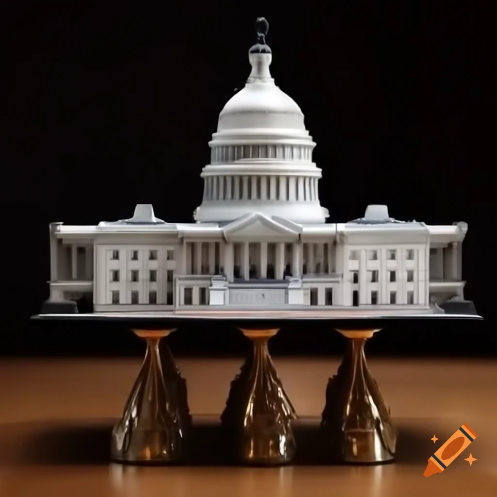 Miniature replica of the United States Capitol Building on tall table ...