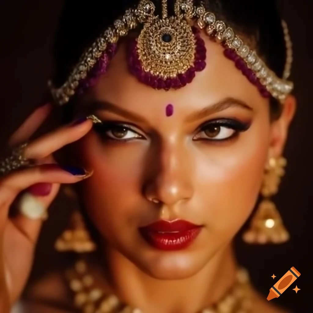 Taylor Swift in vibrant traditional Indian attire with gold ...