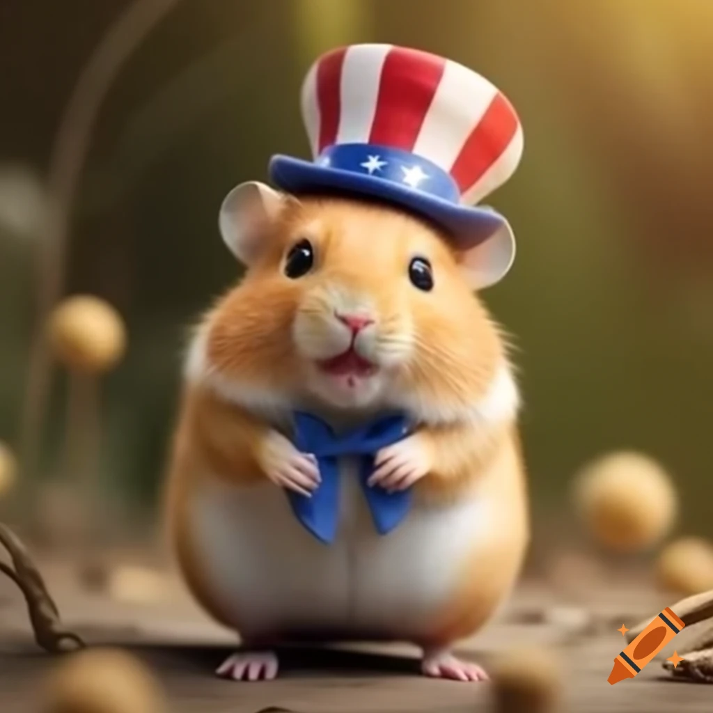 Cute hamster wearing Uncle Sam hat, showcasing patriotism on Craiyon