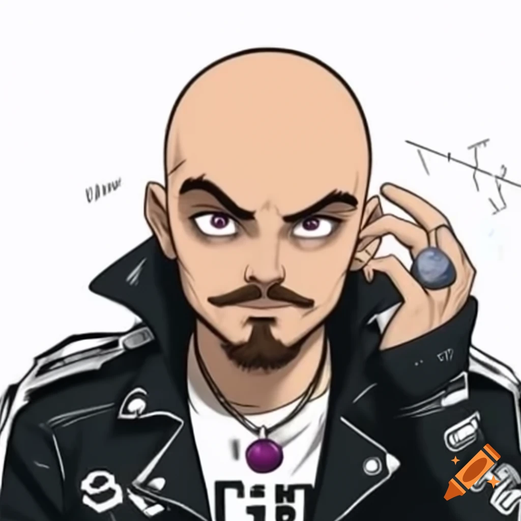 Bald man with broad shoulders and black van dyke beard on Craiyon