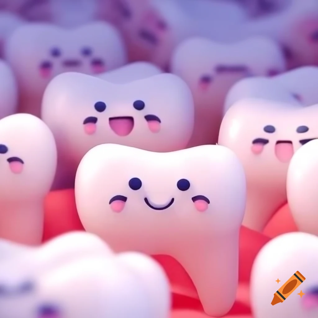 Rows of whimsical figures with gleaming teeth on Craiyon