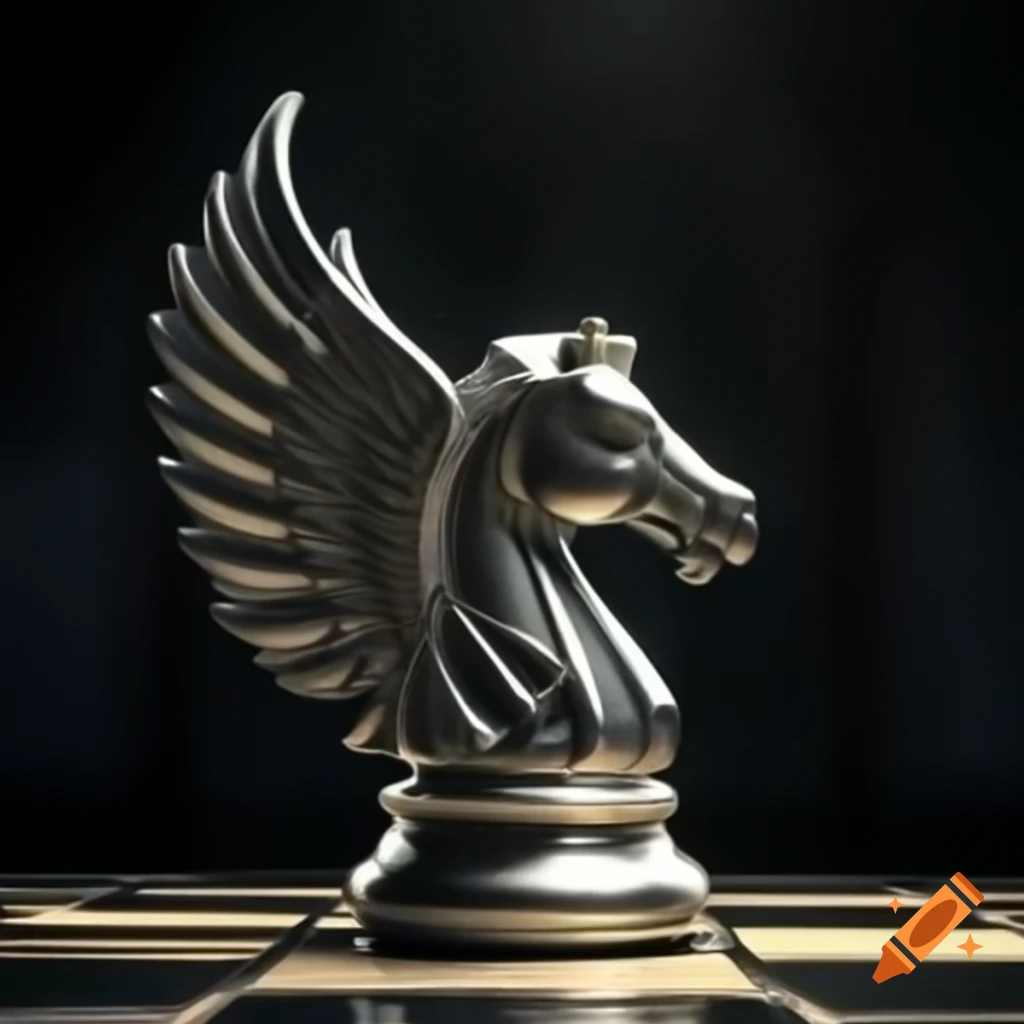 Knight chess piece with wings in side profile view on Craiyon
