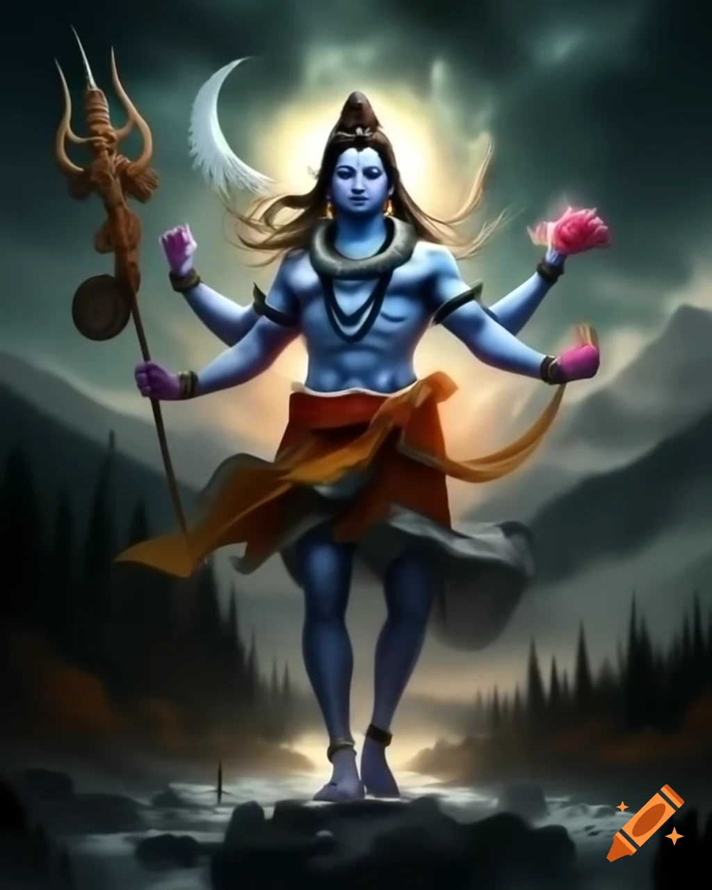 Lord shiva in divine form with bhasmasur, showcasing traditional attire ...