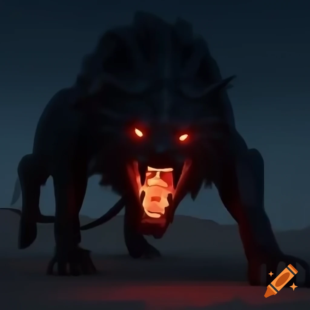 Cinematic fusion of lion and scorpion in desert under blood-red moon on ...