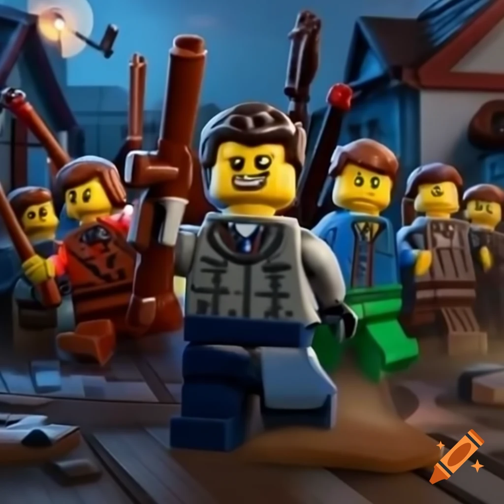 Sinister Lego characters with weapons marching into battle in front of ...