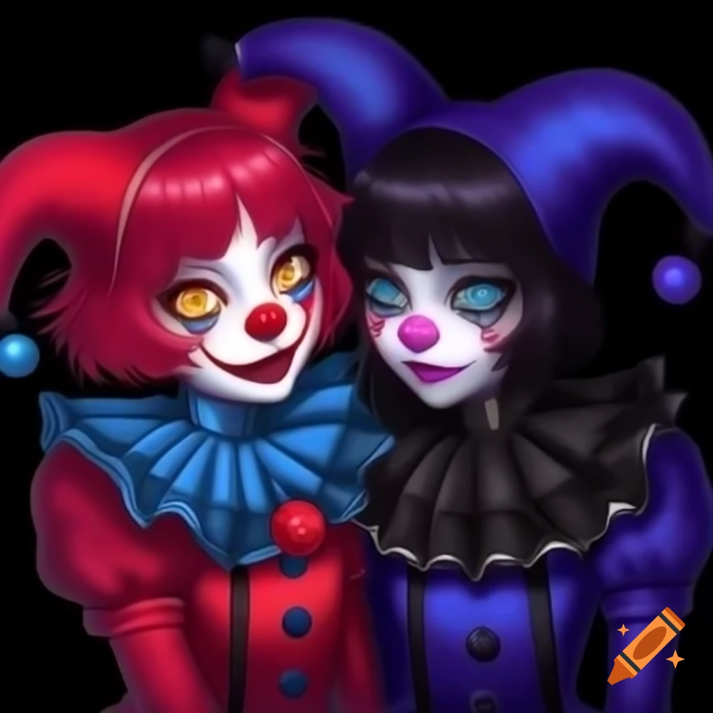 Colorful anime clown girl and dark harlequin girl sharing a moment on ...
