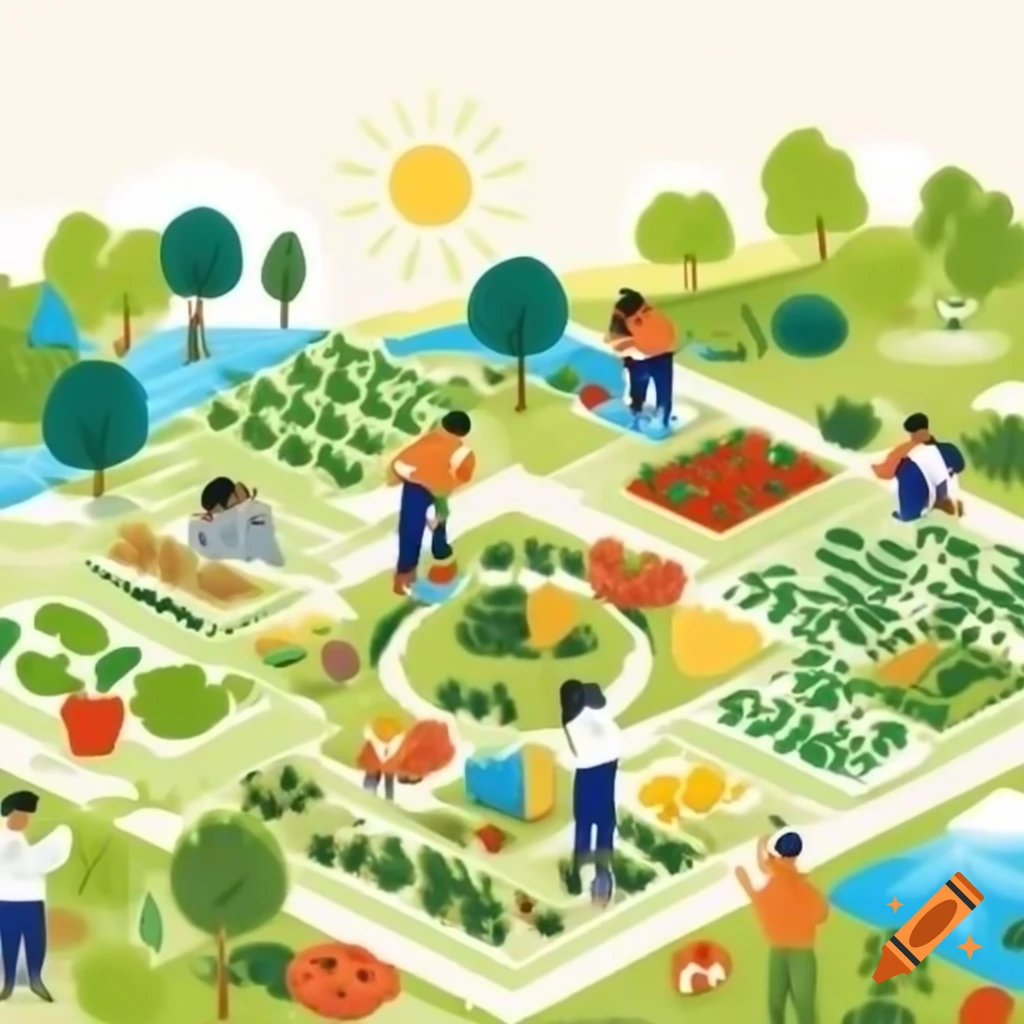 Vibrant community garden illustrating Sustainable Development Goal 2: Zero Hunger on Craiyon