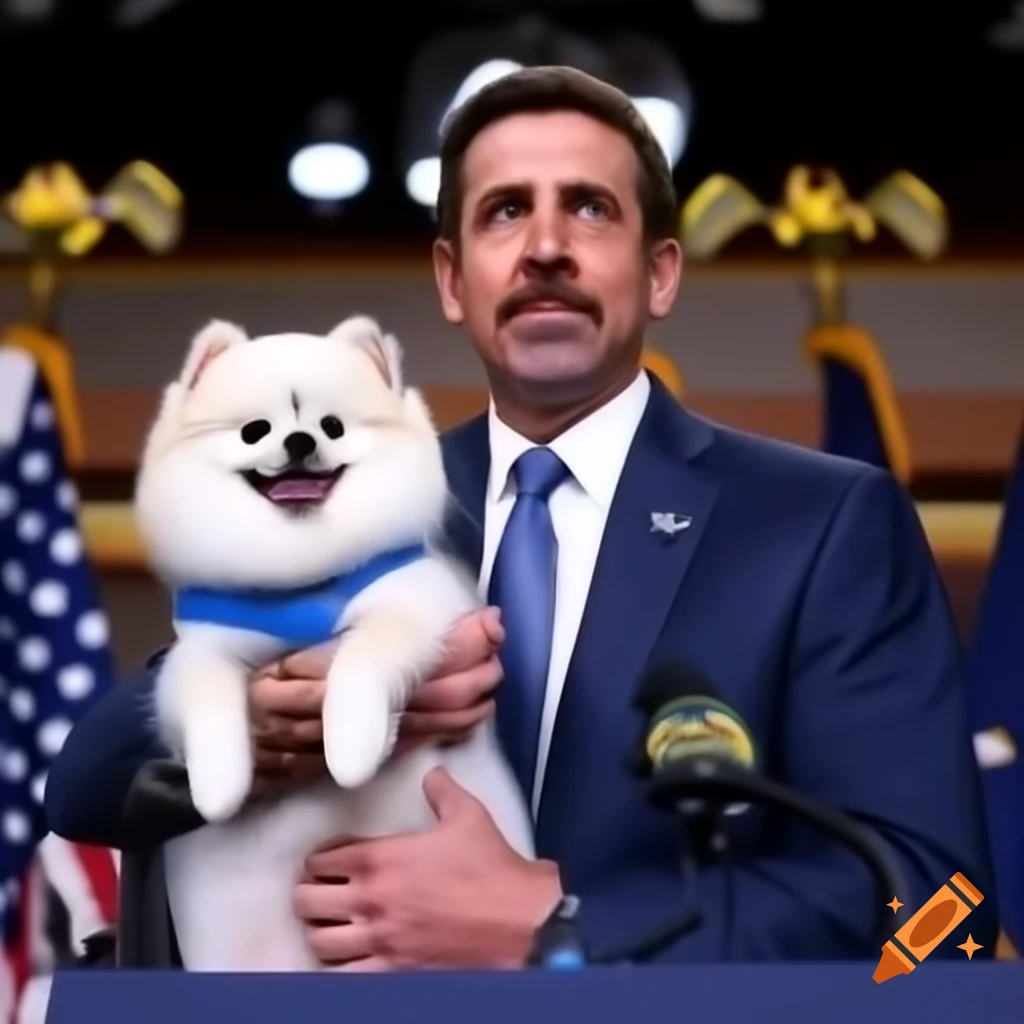 Aaron Rodgers with Pomeranian dog at lectern addressing the nation ...