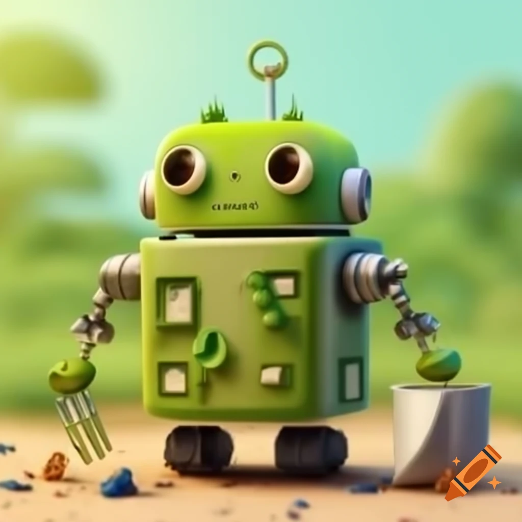 Realistic eco-friendly robot picking up trash on Craiyon