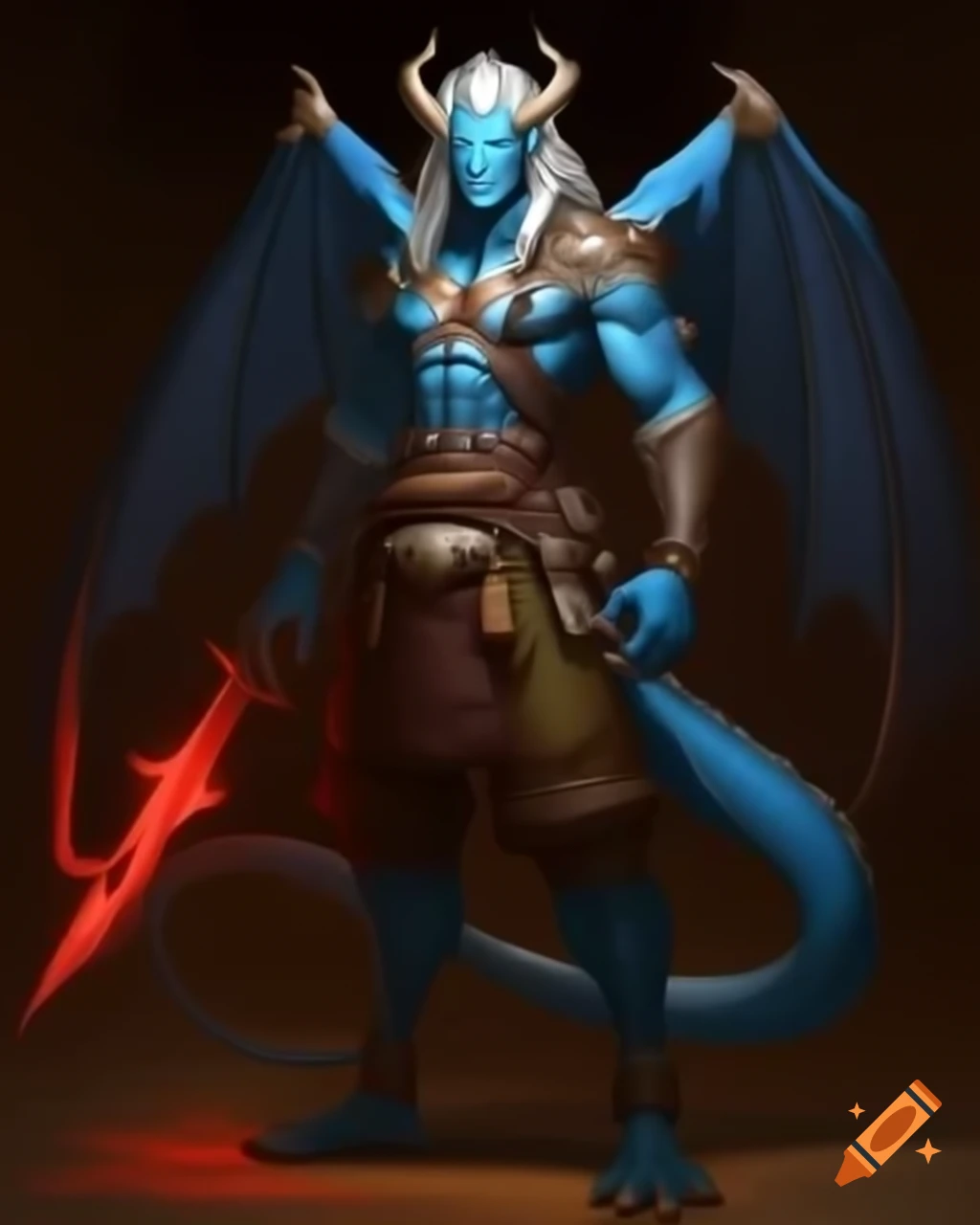 Muscular dragonborn character with blue dragon heritage, large wings ...