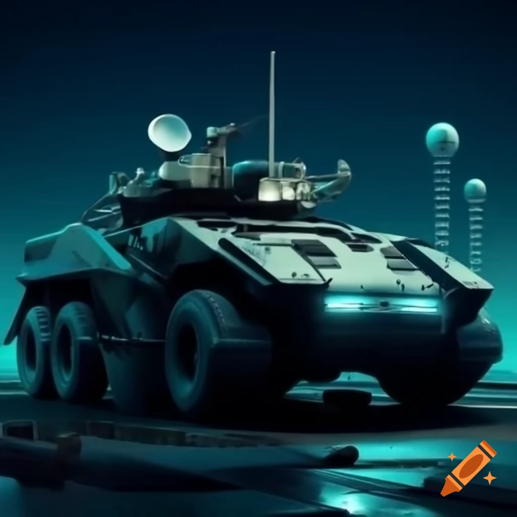 Futuristic military vehicle with antennas and satellite dishes ...