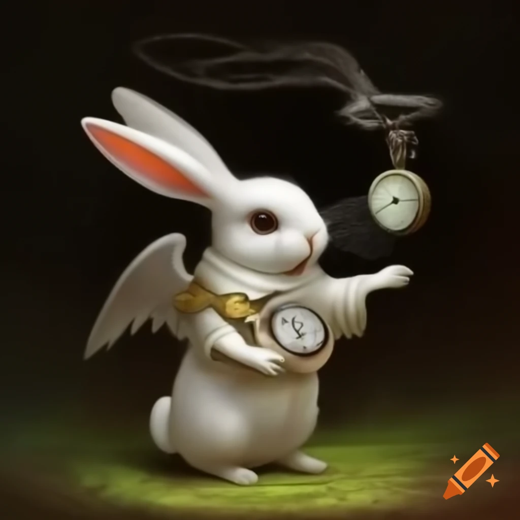 Whimsical white rabbit holding pocket watch, inspired by nirvana's in ...