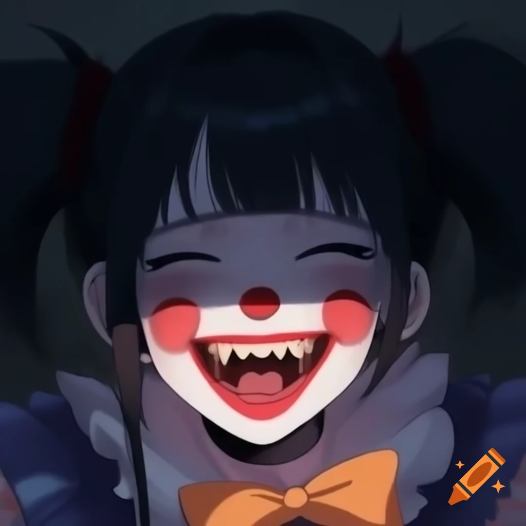 Anime clown girl with glowing eyes laughing on Craiyon