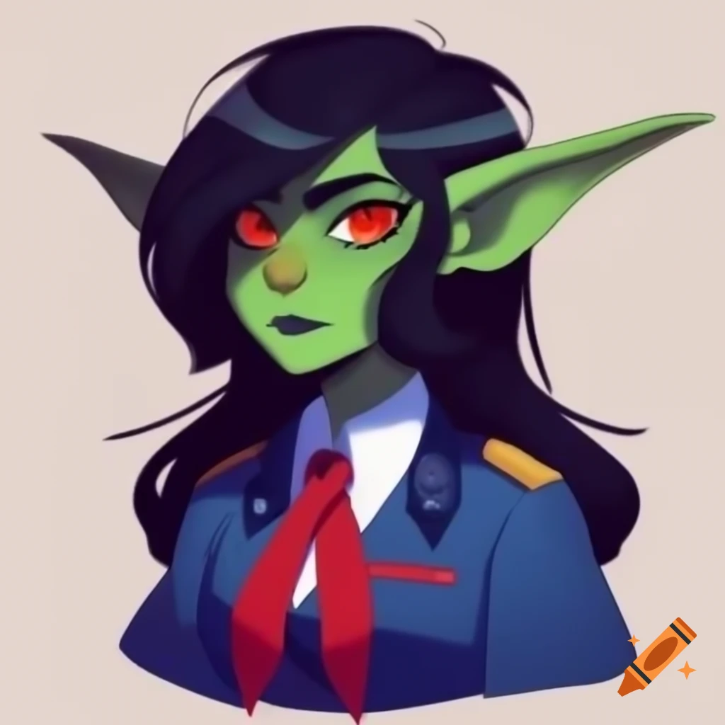 Goblin girl defying gravity in bold law enforcement attire on Craiyon