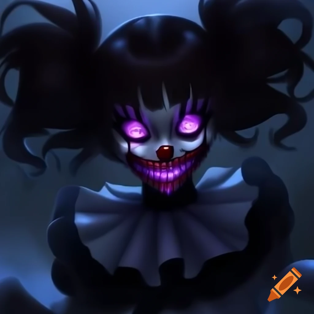 Dark anime clown girl with sharp teeth dancing on Craiyon