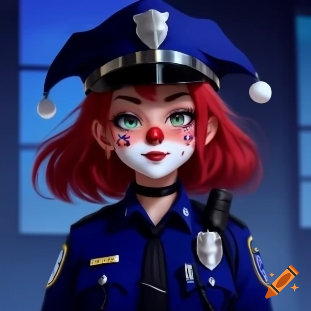 Anime character: half jester girl, half policegirl on Craiyon