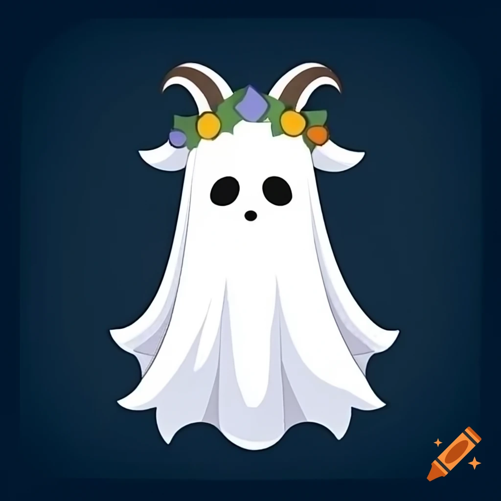 Ethereal ghost with goat horns and flower crown on Craiyon