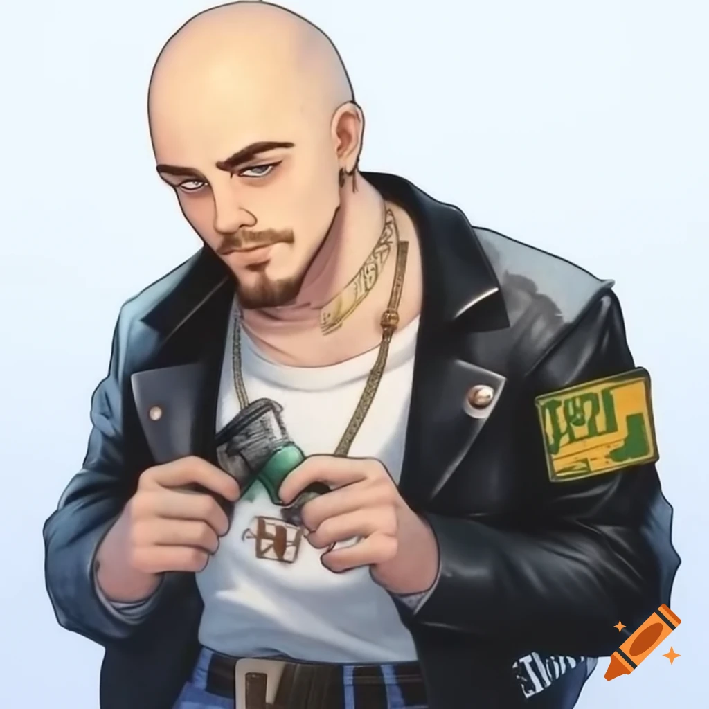 Bald man with van dyke beard and grey eyes, showing average build on ...