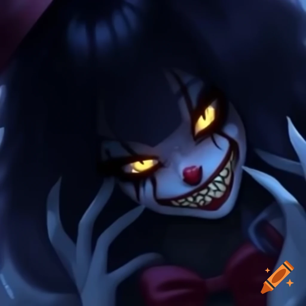 Dark anime clown girl with sharp teeth on Craiyon