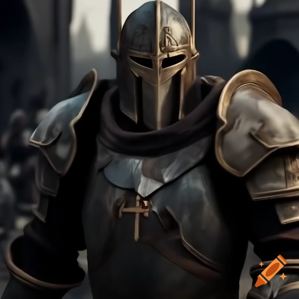 Oathbreaker paladin in battle-damaged armor with grim expression in ...