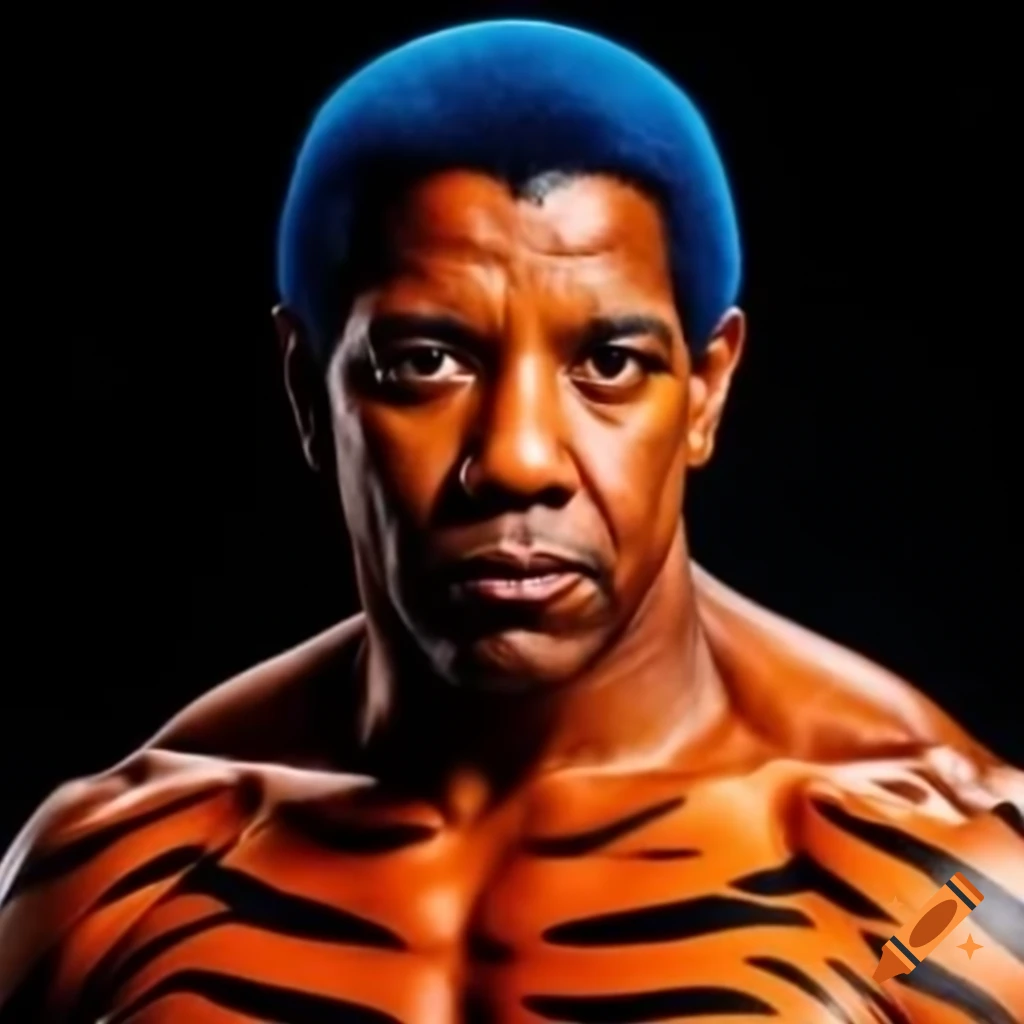 Muscular person resembling actor with tiger-style makeup and colorful ...