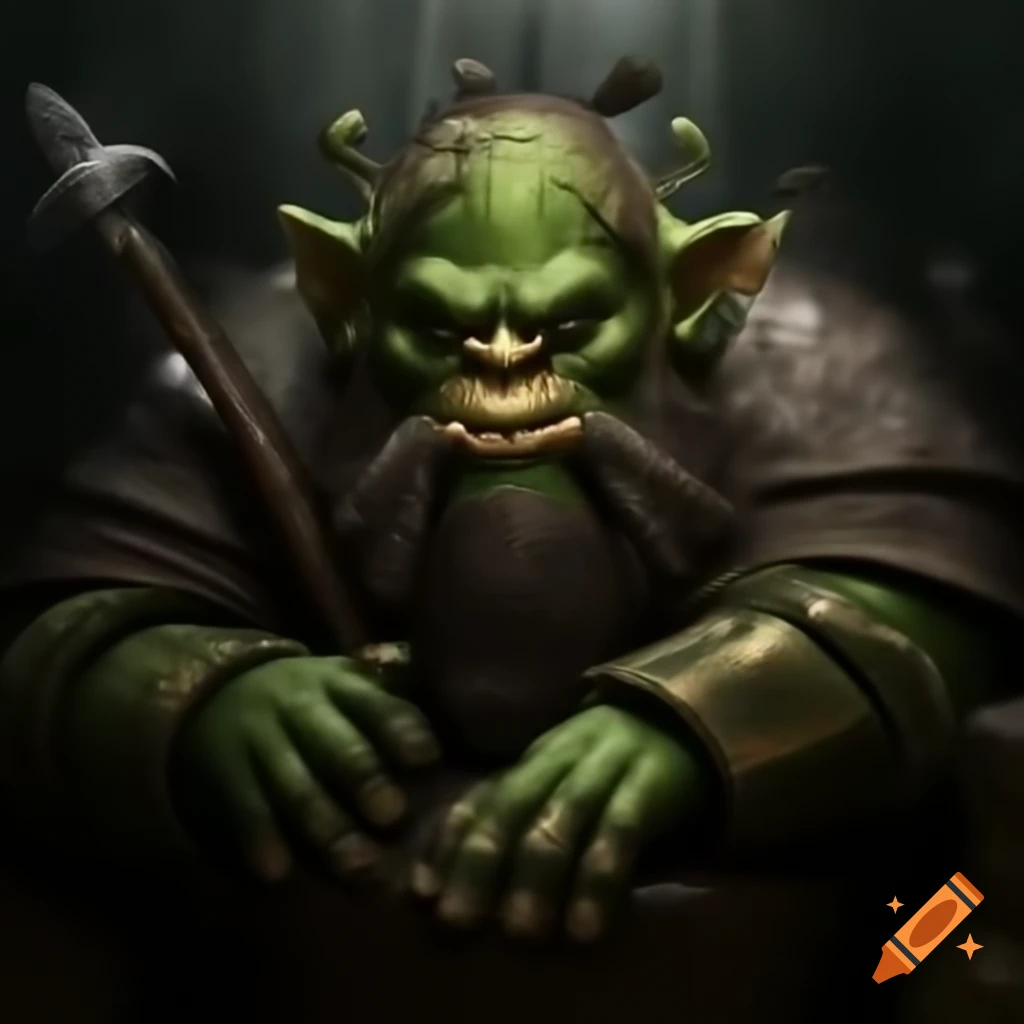 Orc mage in mysterious dark setting wearing mystical robe with symbols ...