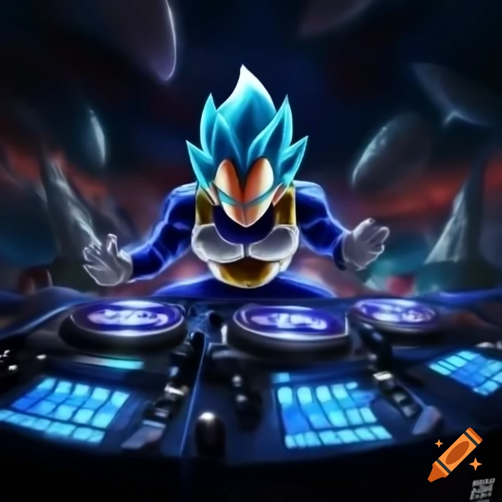 Vegeta as a DJ in an underground rave setting on Craiyon