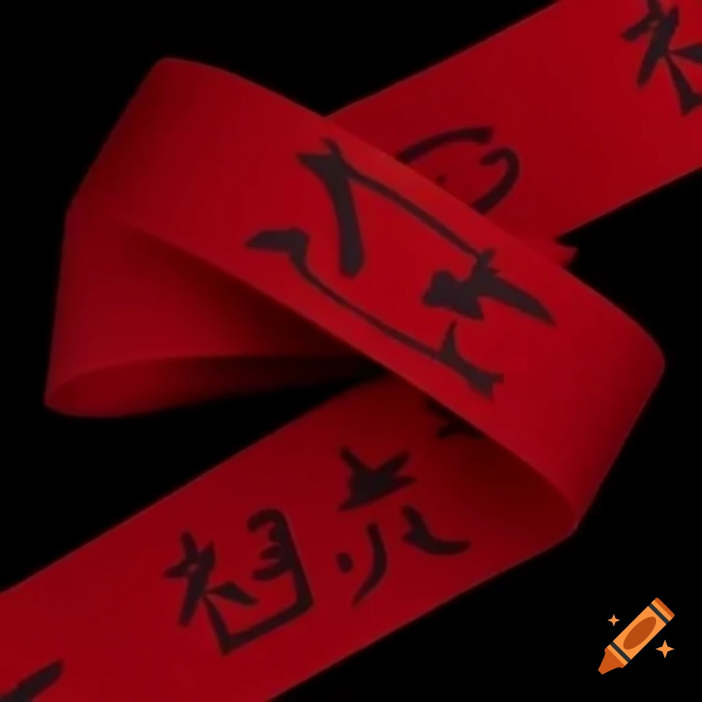 Red ninja ribbon with ancient markings unwrapped on Craiyon