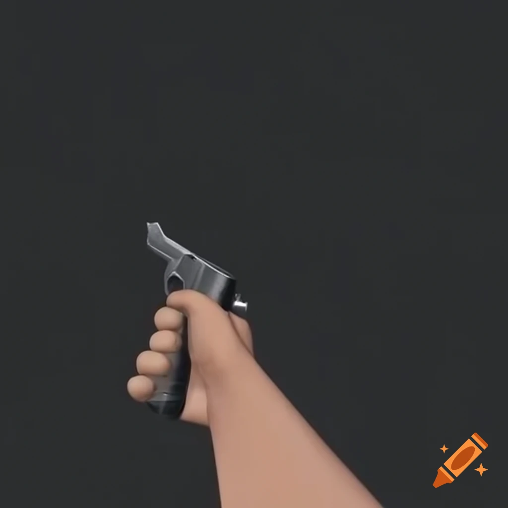 First person view of a hand holding a revolver pistol on Craiyon