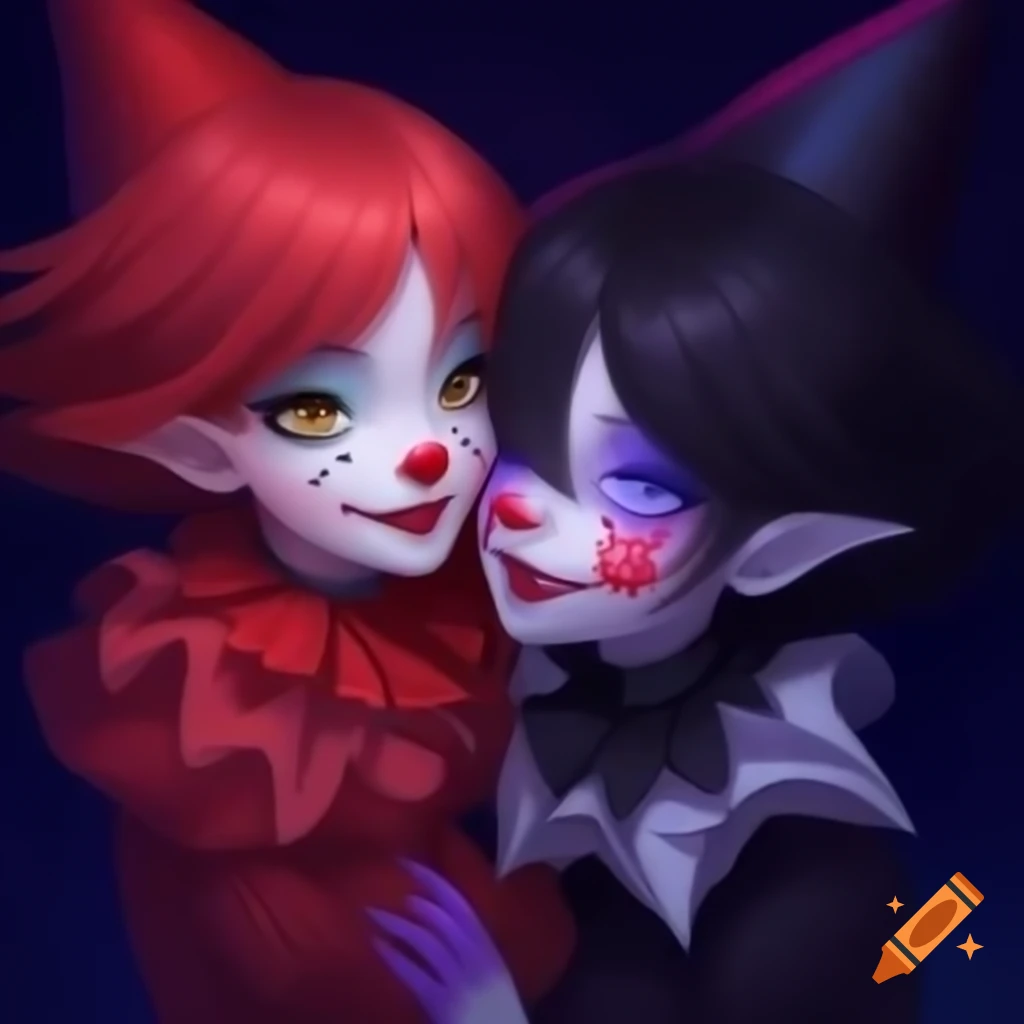 Colorful anime clown girl and dark harlequin girl sharing a moment on ...