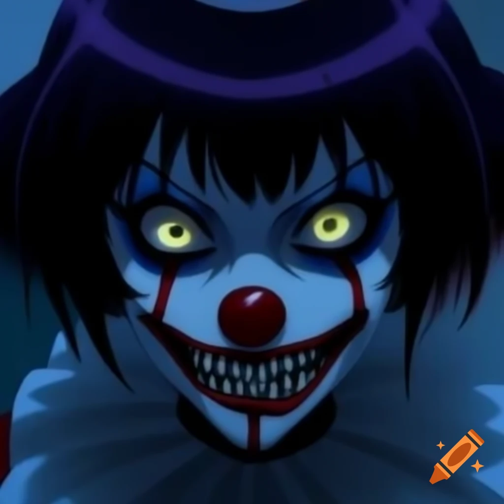 Dark anime clown girl featuring sharp teeth on Craiyon