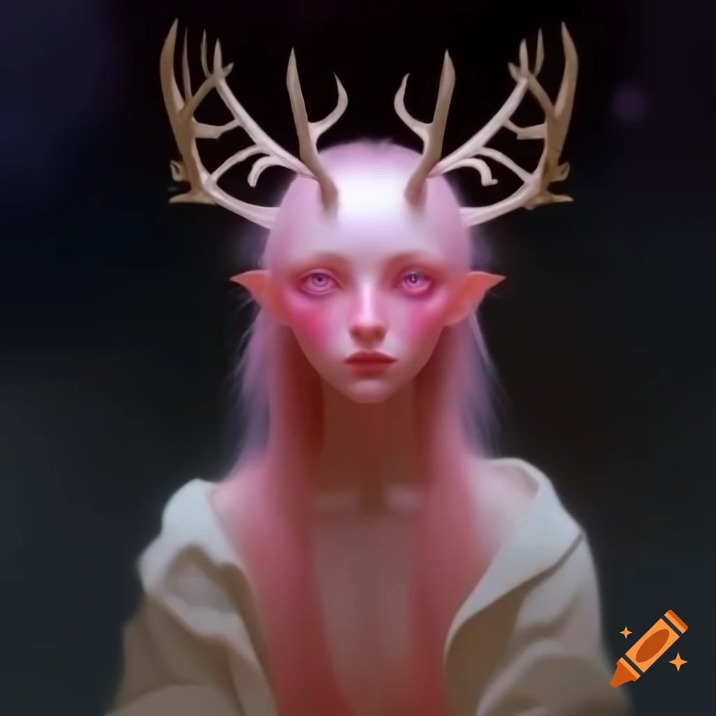 Surreal art of person with antler-like crests and pale skin on Craiyon