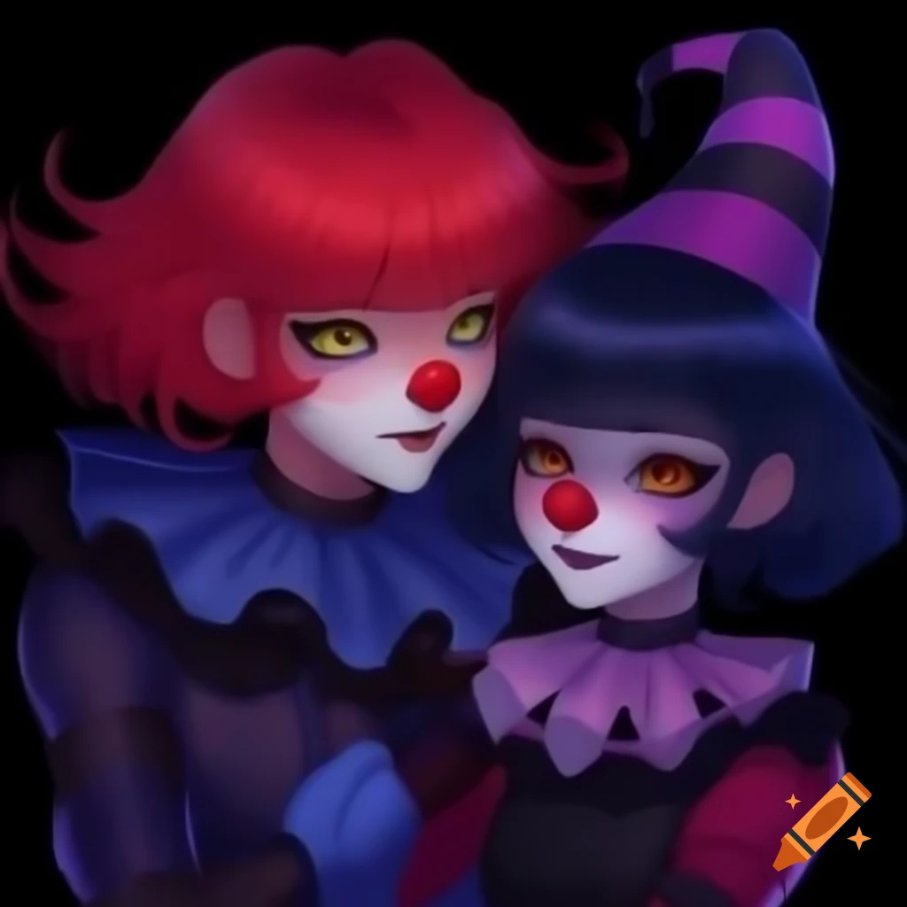 Colorful anime clown girl and dark harlequin girl sharing a moment on ...