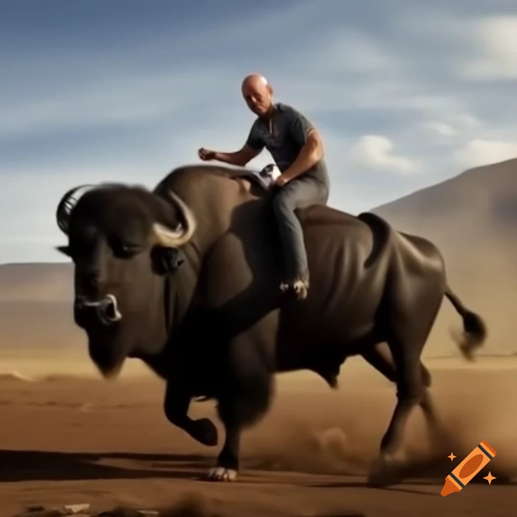 Jeff Bezos riding a buffalo in a whimsical scene on Craiyon