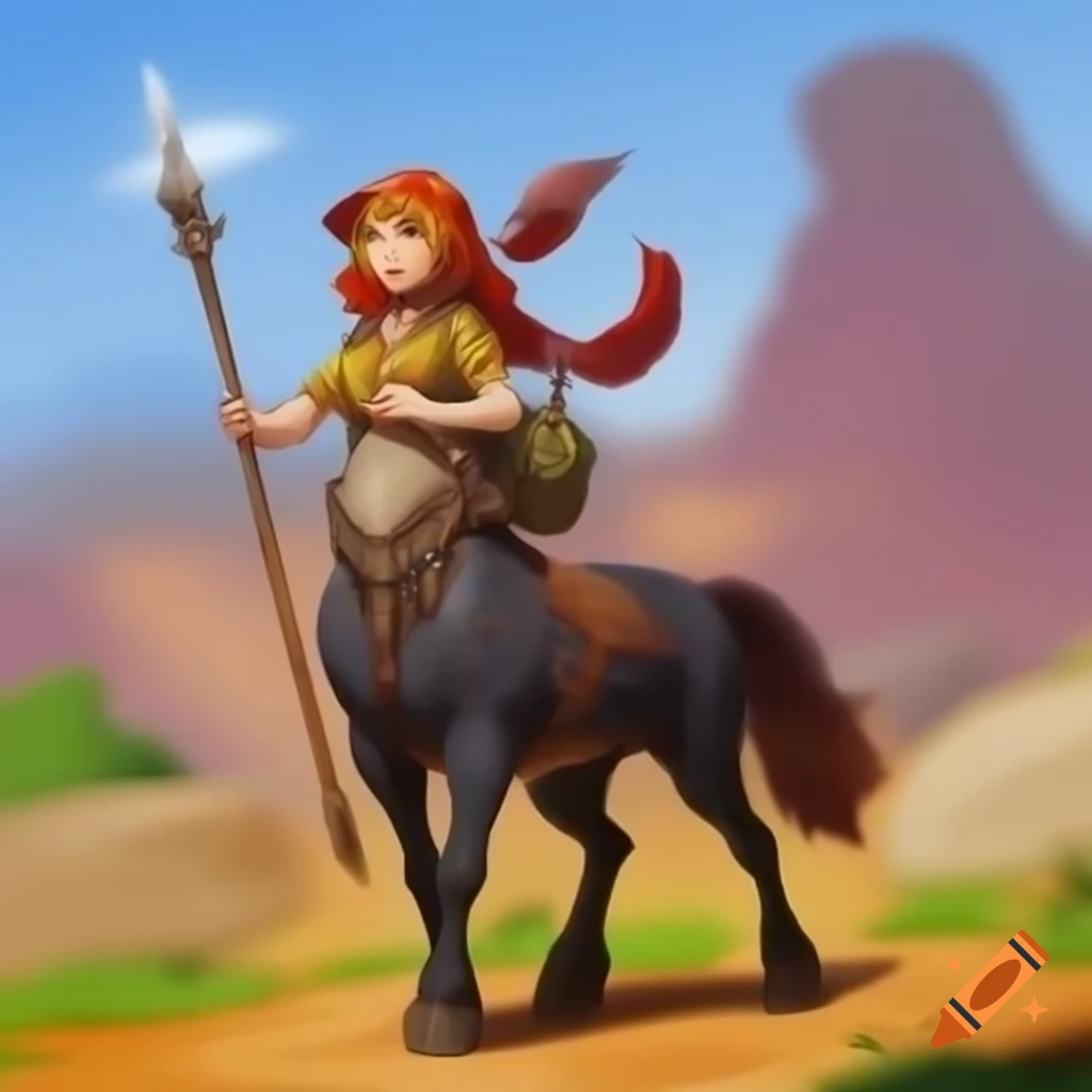Anime centaur girl with goblin girl rider on Craiyon