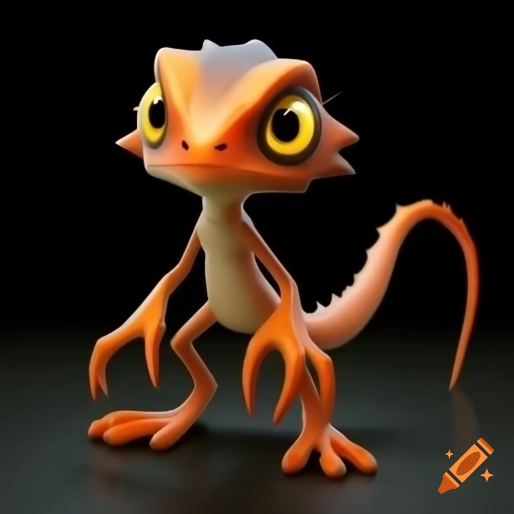 Small bipedal lizard-like creature with orange smooth scales and yellow ...