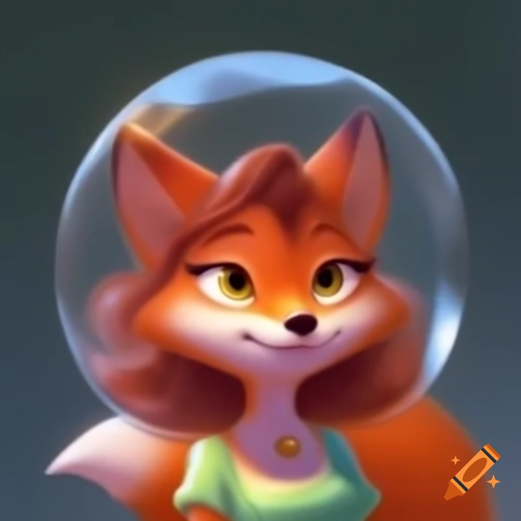 Anthropomorphic fox girl with Disney-like features inside a bubble on ...