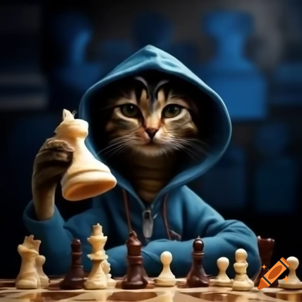 Cat-themed avatar interacting with chess pieces on Craiyon