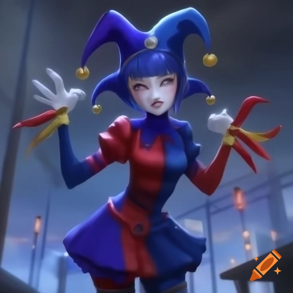 Anime jester girl and anime police girl dancing on Craiyon