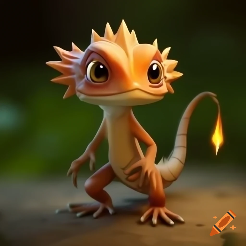 Small bipedal lizard-like creature with orange body and yellow eyes on ...